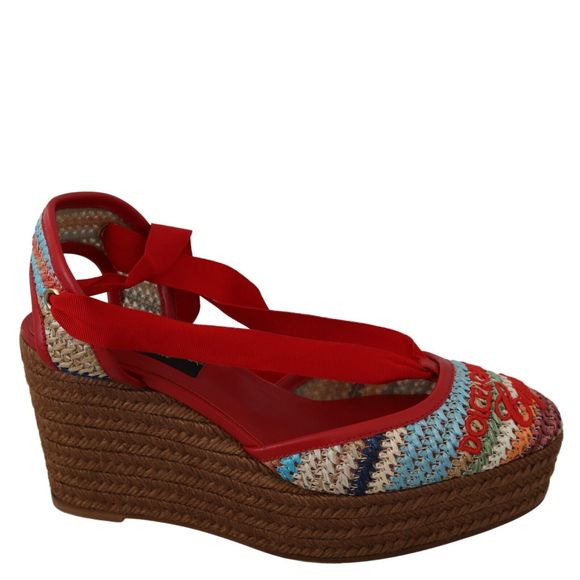 Dolce & Gabbana | Shoes | Dolce Gabbana Multicolor Rafia Wedge Heels ...